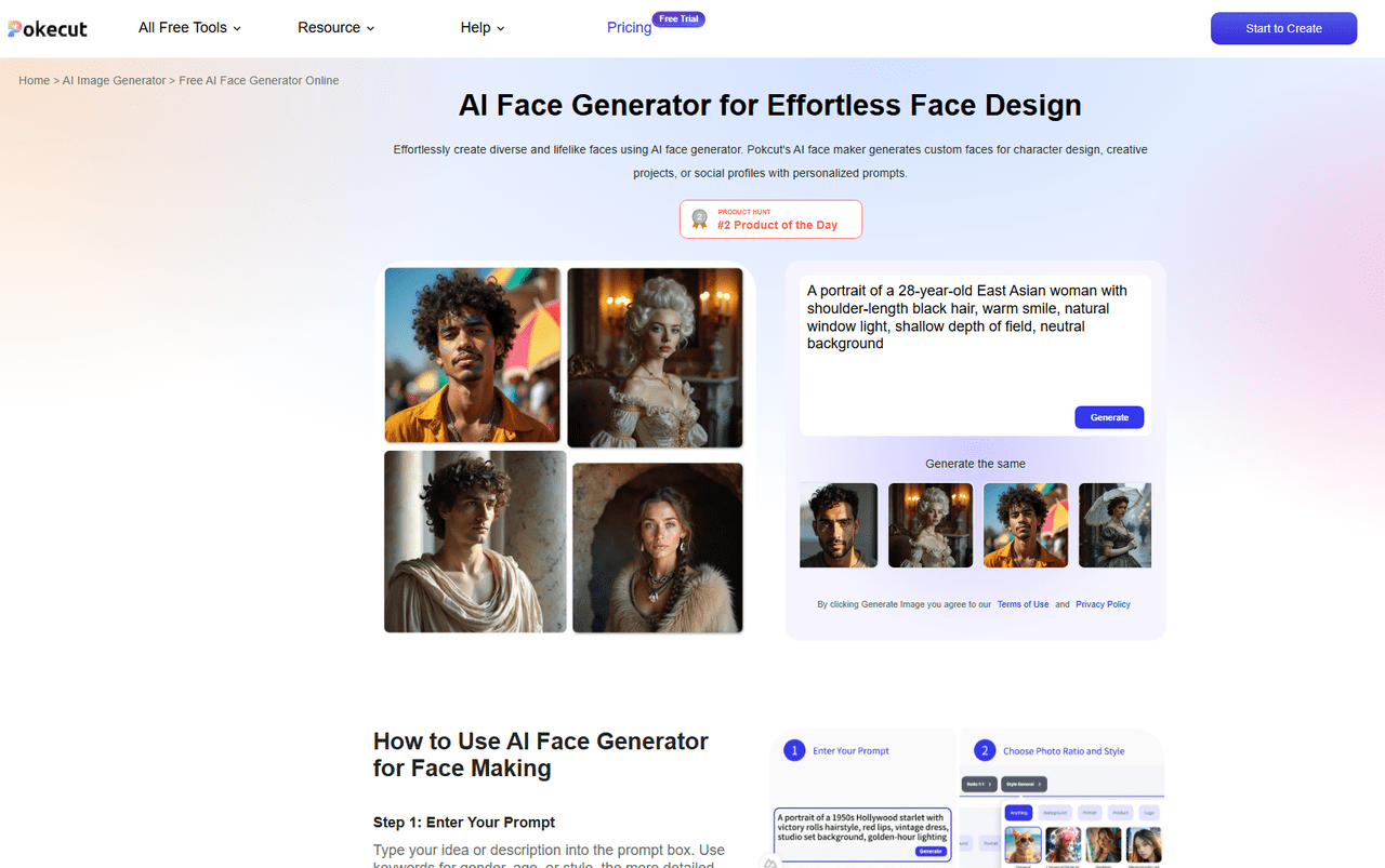 Free AI Face Generator Online | Pokecut