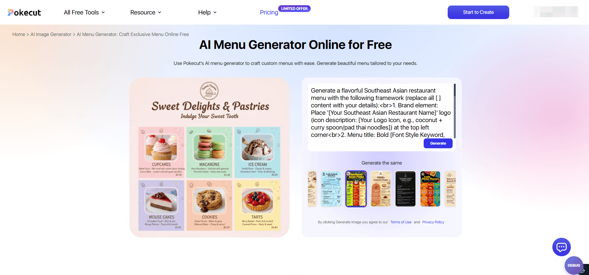 AI Menu Generator: Craft Exclusive Menu Online Free | Pokecut