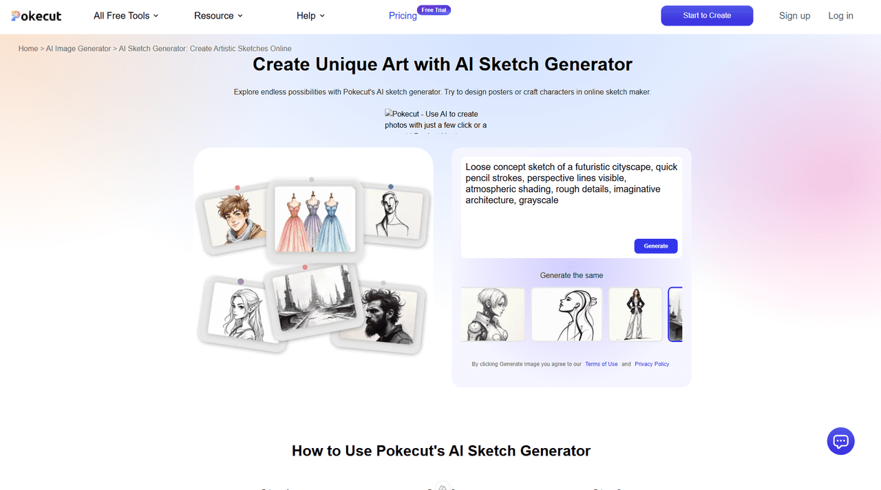 AI Sketch Generator: Create Artistic Sketches Online | Pokecut