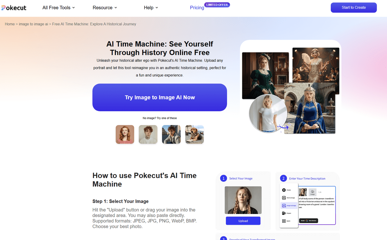 Free AI Time Machine: Explore A Historical Journey | Pokecut