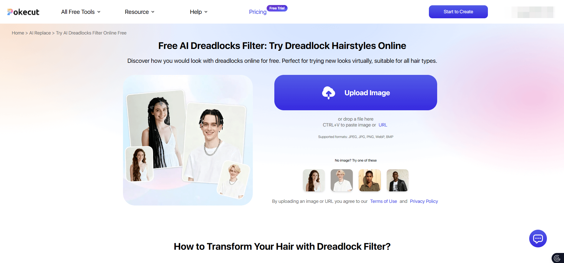 Try AI Dreadlocks Filter Online Free