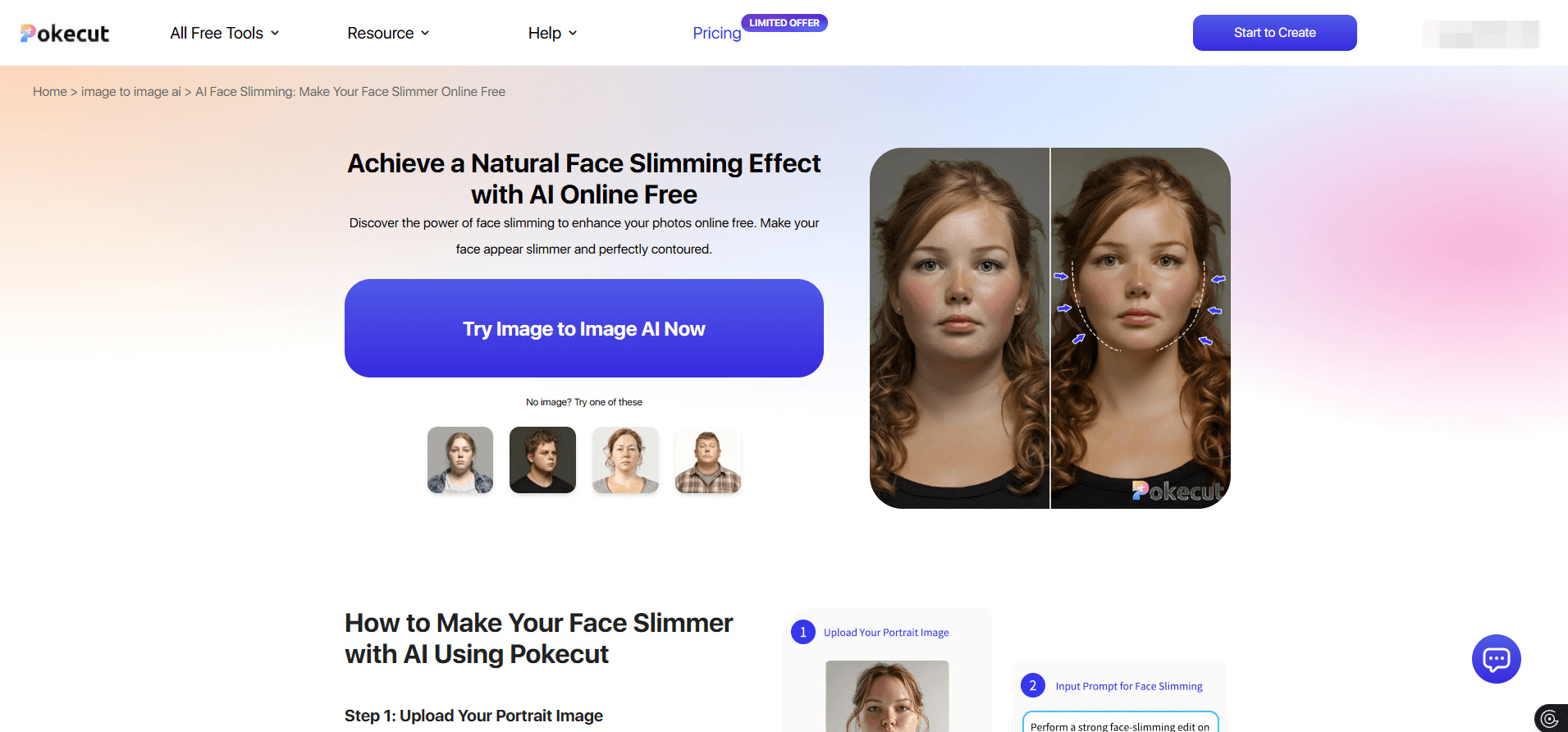 AI Face Slimming: Make Your Face Slimmer Online Free | Pokecut