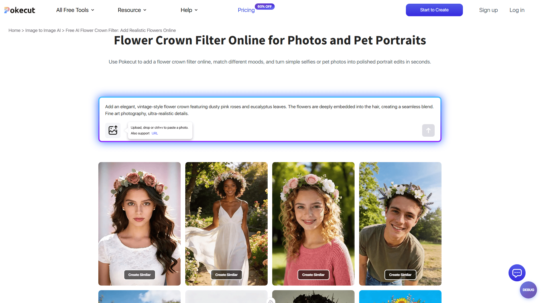 Free AI Flower Crown Filter: Add Realistic Flowers Online | Pokecut