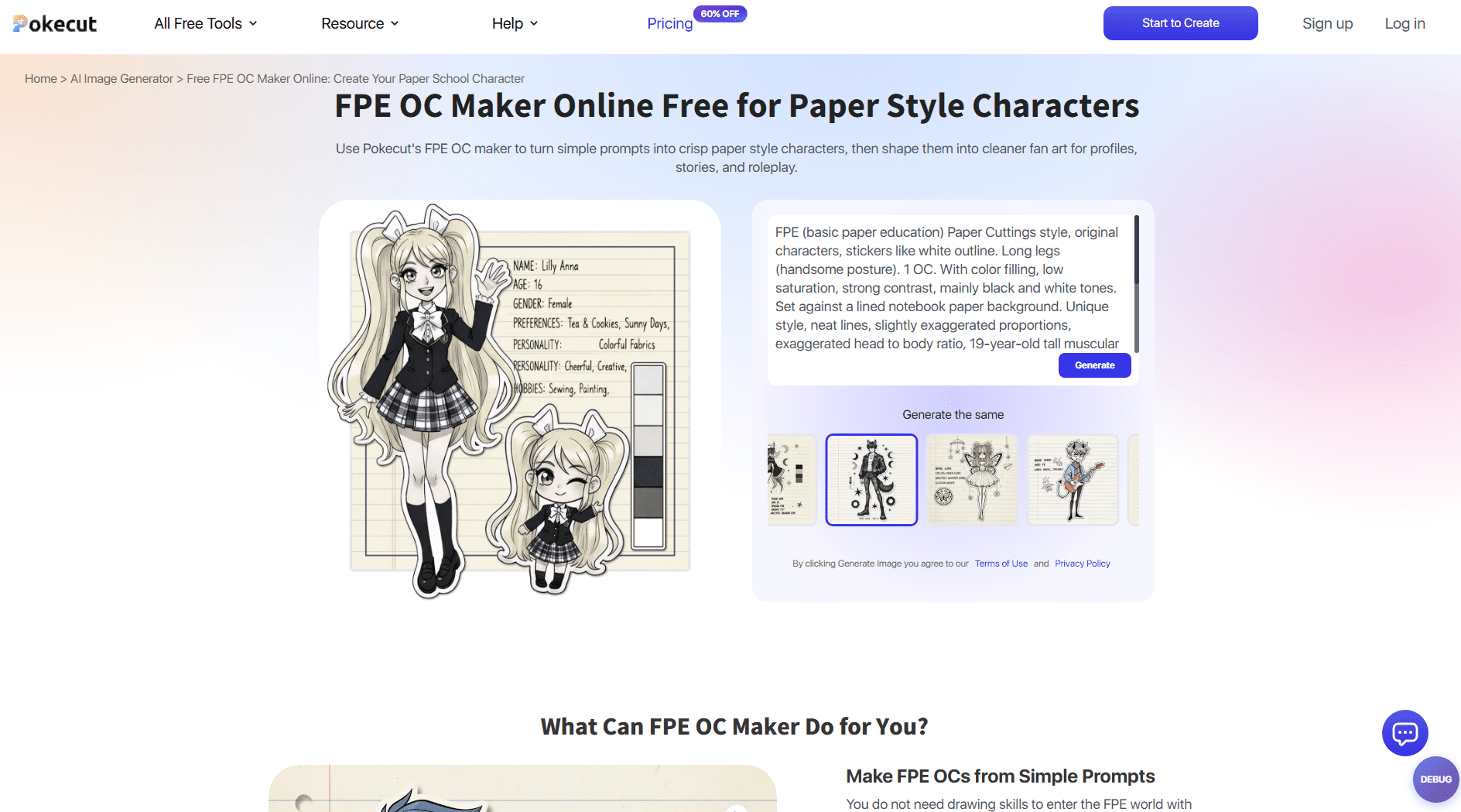 Free FPE OC Maker Online: Create Your Paper School Character | Pokecut