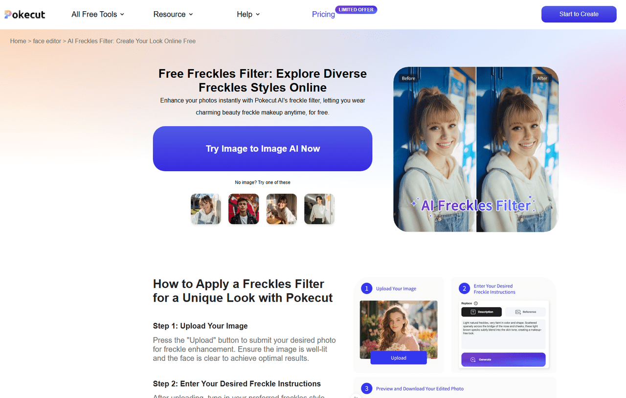 AI Freckles Filter: Create Your Look Online Free | Pokecut