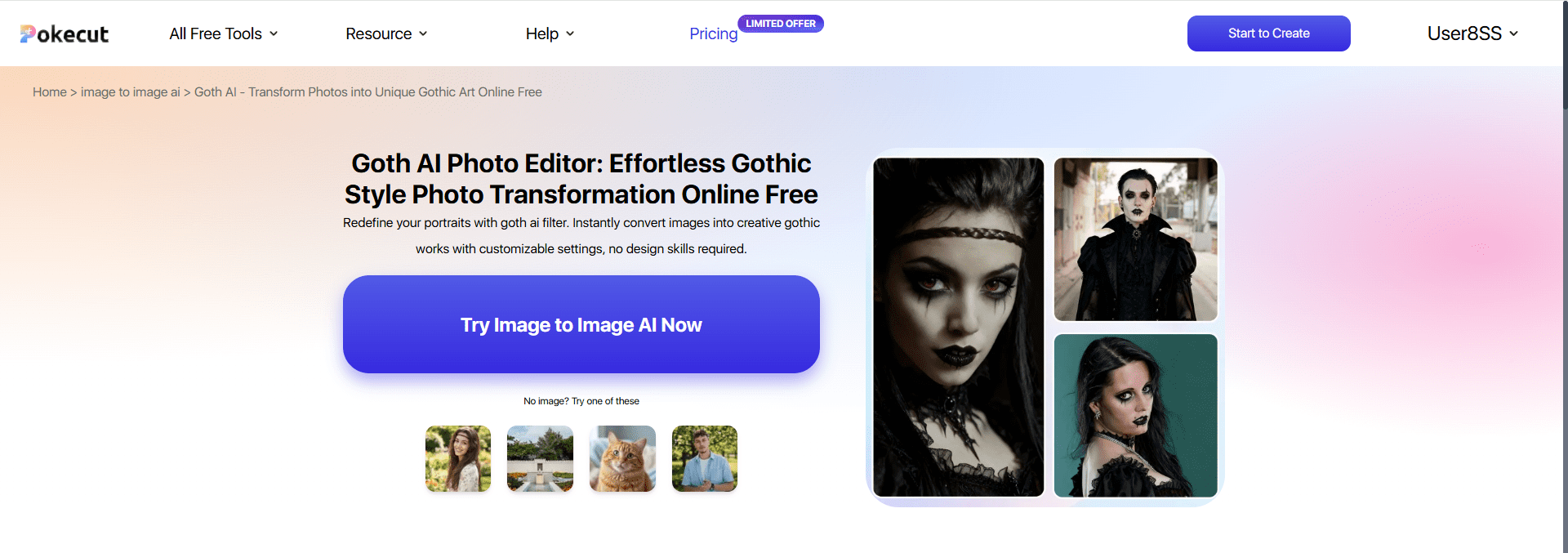 Goth AI - Transform Photos into Unique Gothic Art Online Free