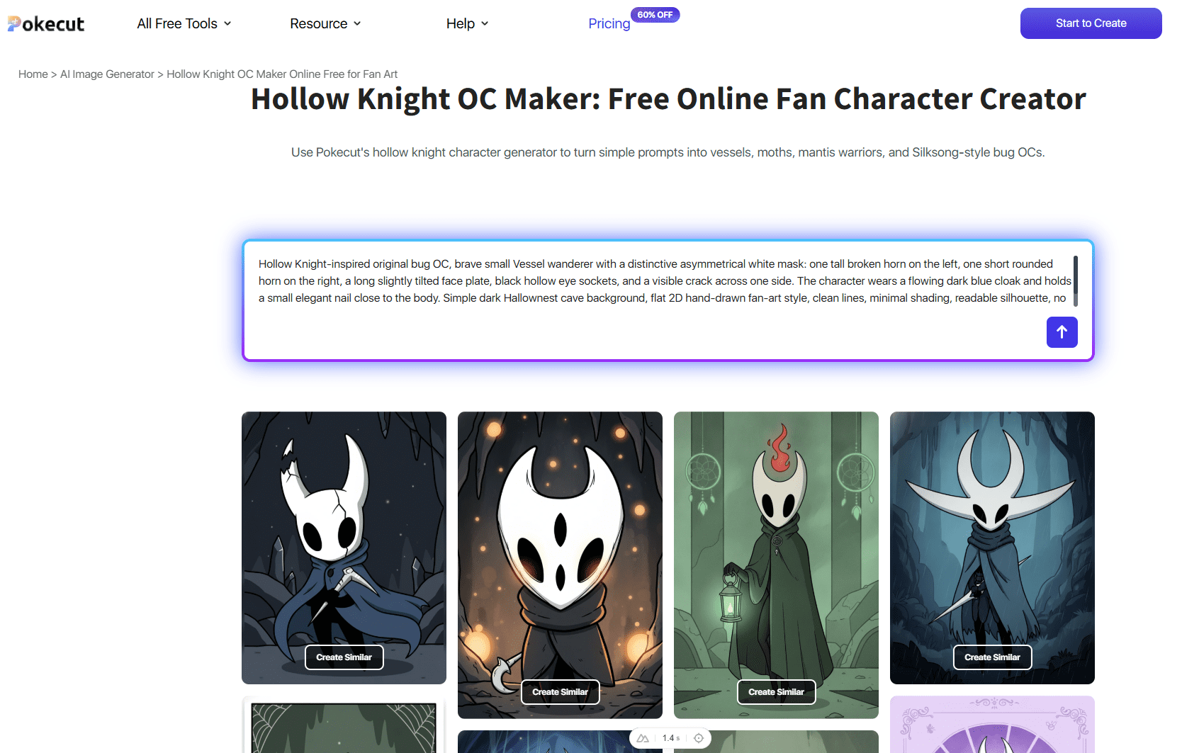 Hollow Knight OC Maker Online Free for Fan Art | Pokecut