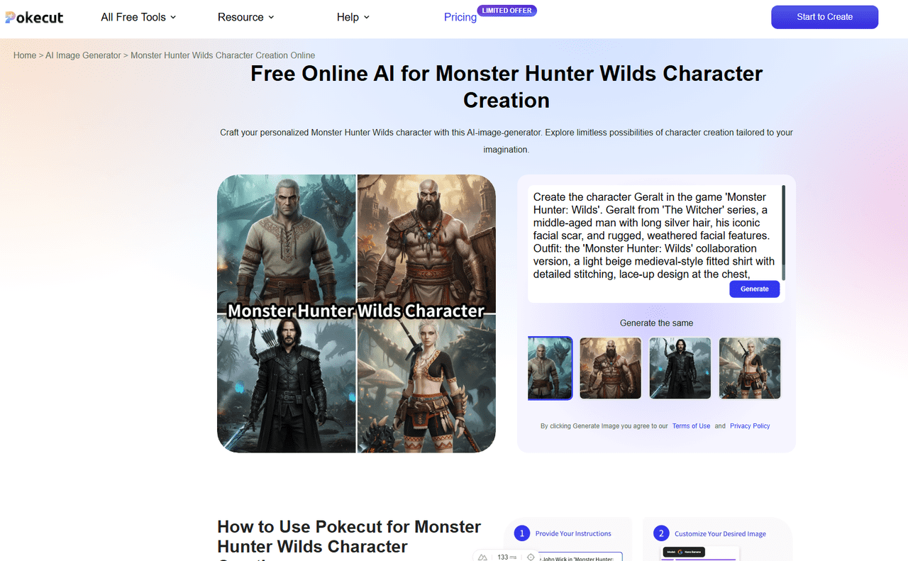 Monster Hunter Wilds Character Creation Online | Pokecut