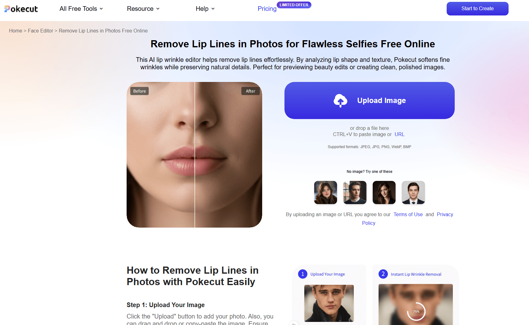Remove Lip Lines in Photos Free Online | Pokecut