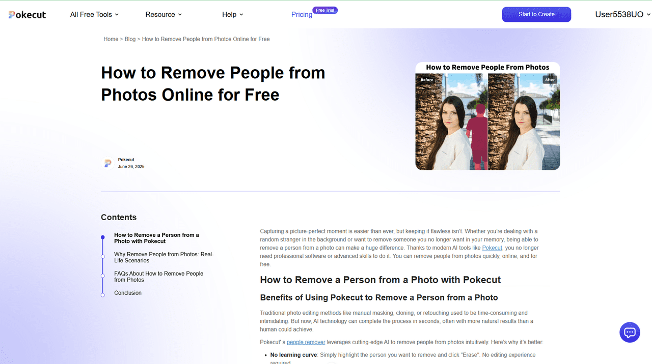 How to Remove People from Photos Online for Free | Pokecut