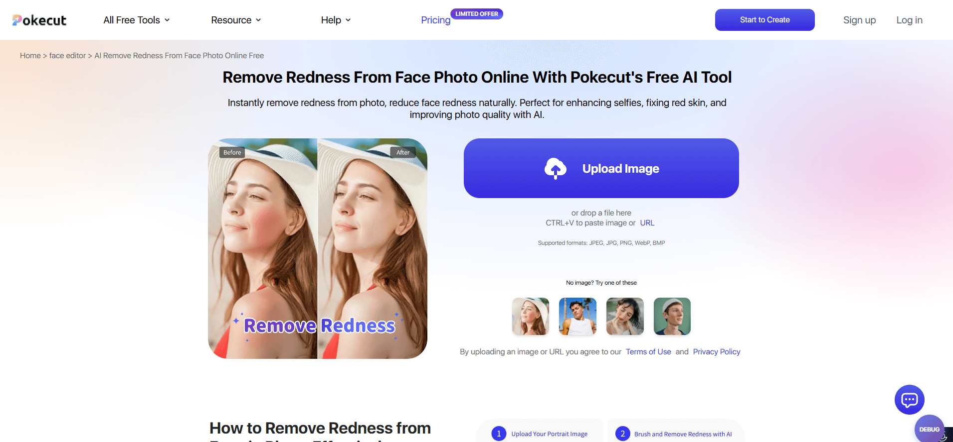 AI Remove Redness From Face Photo Online Free | Pokecut