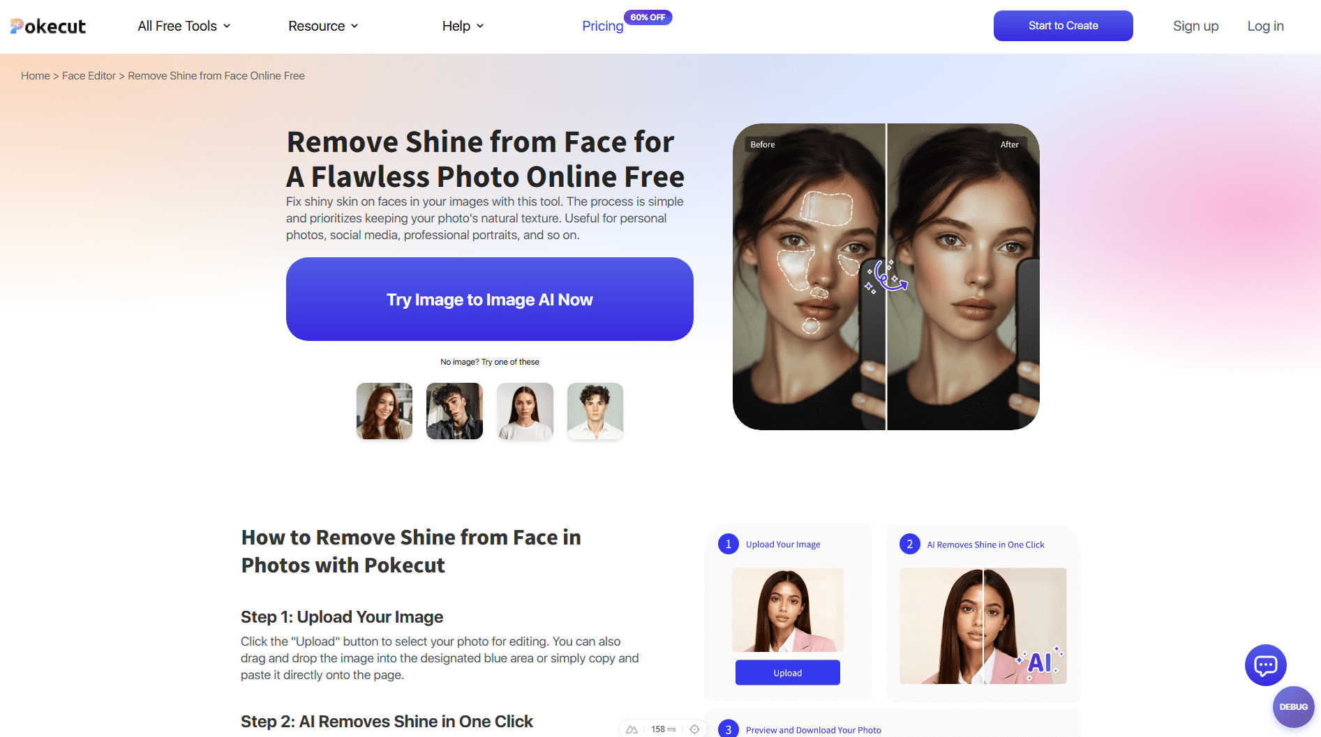 Remove Shine from Face Online Free | Pokecut