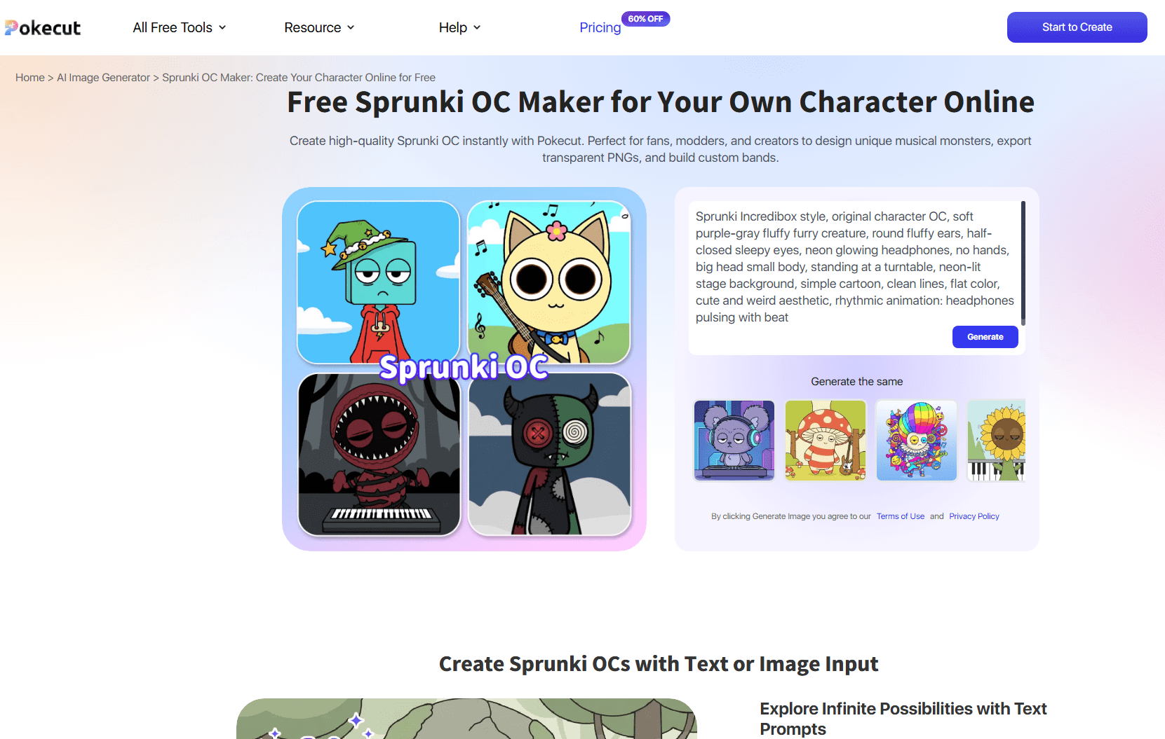 Sprunki OC Maker: Create Your Character Online for Free | Pokecut